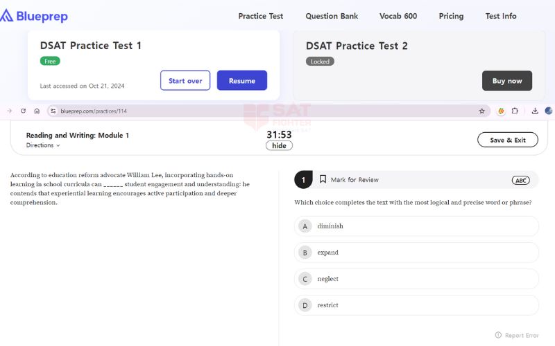 Thi thử SAT không mất phí, 9 nguồn thi thử SAT online