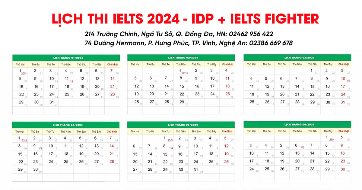 Lịch thi IELTS với IDP tại phòng thi IELTS Fighter 2025