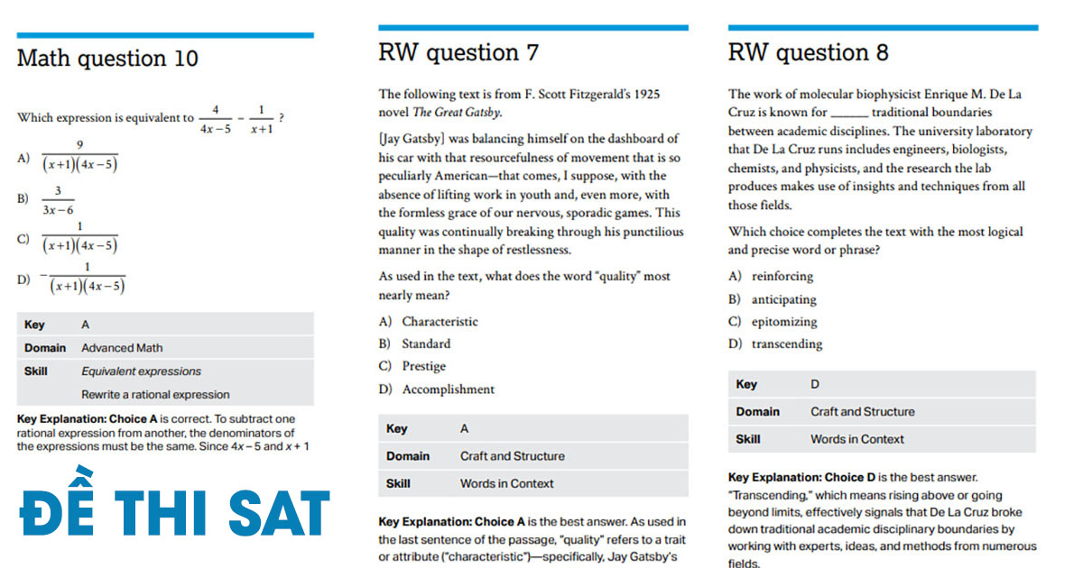 Đề thi SAT, bộ đề thi SAT Digital mới nhất 2025