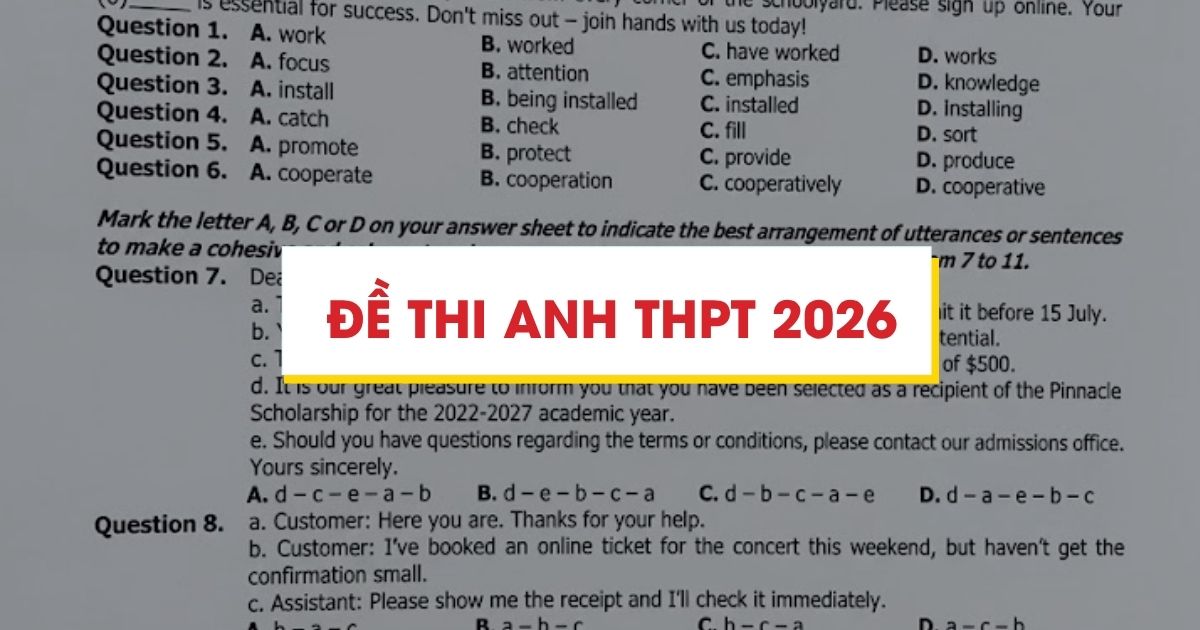 Đề thi tiếng Anh THPT 2026 - Làm bài và đáp án chi tiết